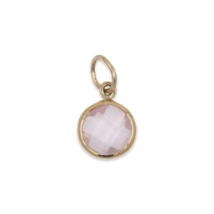 rose-quartz charm 6mm round checkerboard-cut handmade in 14k yellow gold