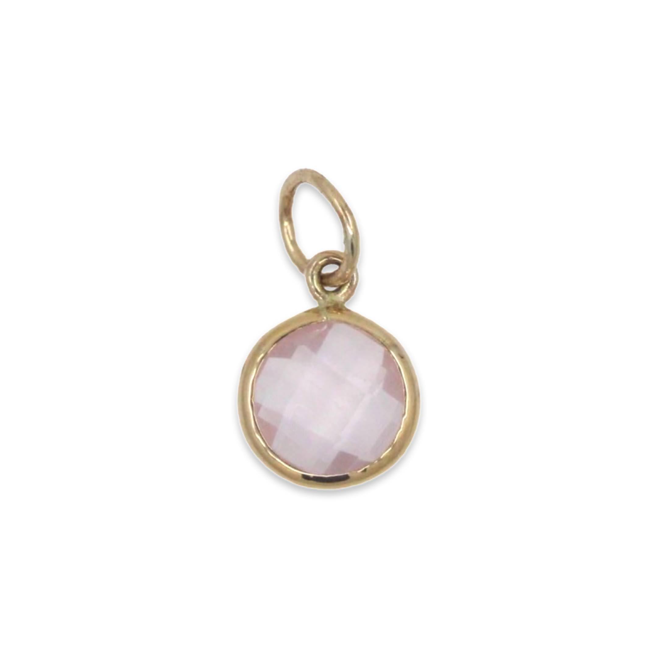 Rose-Quartz Charm 6mm Round Checkerboard-Cut Handmade In 14k Yellow Gold