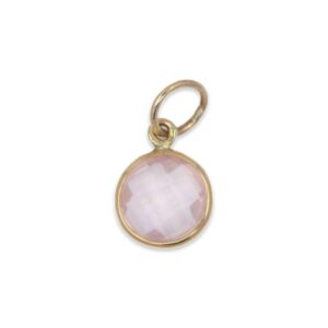 Rose-Quartz Charm 6mm Round Checkerboard-Cut Handmade In 14k Yellow Gold