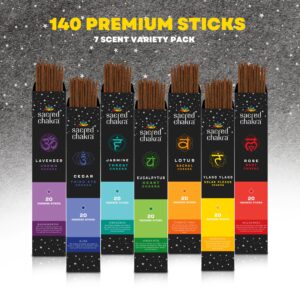 Mecka Sacred Chakra Incense Sticks Gift Set | 140 Insence-Sticks for Yoga, Aromatherapy and Relaxation | 7 Unique Aligning Scents for Meditation and Good Vibes | Premium Slow Burn Natural Insenses