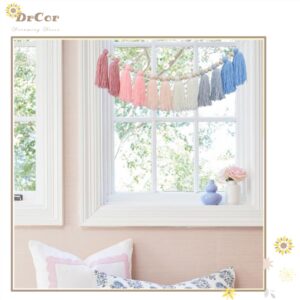 DrCor Pink and Blue Yarn Tassel Garland Preppy Boho Bunting Banner Wall Hanging Decor for Classroom Back to School Nursery Party Kids Bedroom Baby Shower Decoration