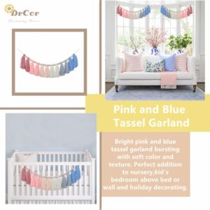 DrCor Pink and Blue Yarn Tassel Garland Preppy Boho Bunting Banner Wall Hanging Decor for Classroom Back to School Nursery Party Kids Bedroom Baby Shower Decoration