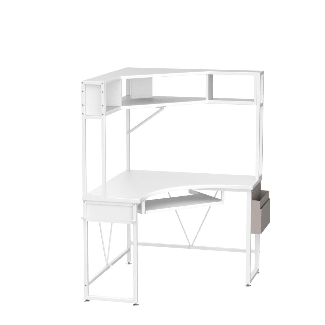 SEDETA Corner Desk, Small Computer Desk with Hutch & LED Lights, Triangle Corner Computer Desk with Keyboard Tray, Storage Bag, and Headphone Hook for Small Space, Small Office Desk, White