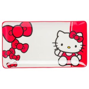 Silver Buffalo Sanrio Hello Kitty Red and White Bow Ceramic Sushi Set with Dipping Sauce Dish and Matching Chopsticks