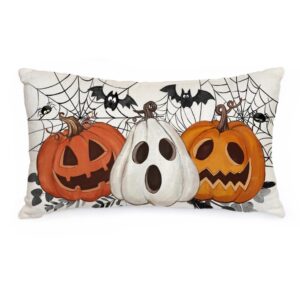 aacors halloween pillow cover 12x20 inch pumpkin jack-o'-lanterns bat web decoration holiday farmhouse pillow case decor for home sofa couch aa306-12