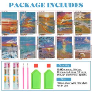 Tontut 10 Pack Diamond Painting Kits, Full Round Diamond Painting Crafts for Adults, DIY Diamond Art Landscape Beach Sunset Diamond Painting Home Wall Decoration 12x16inch