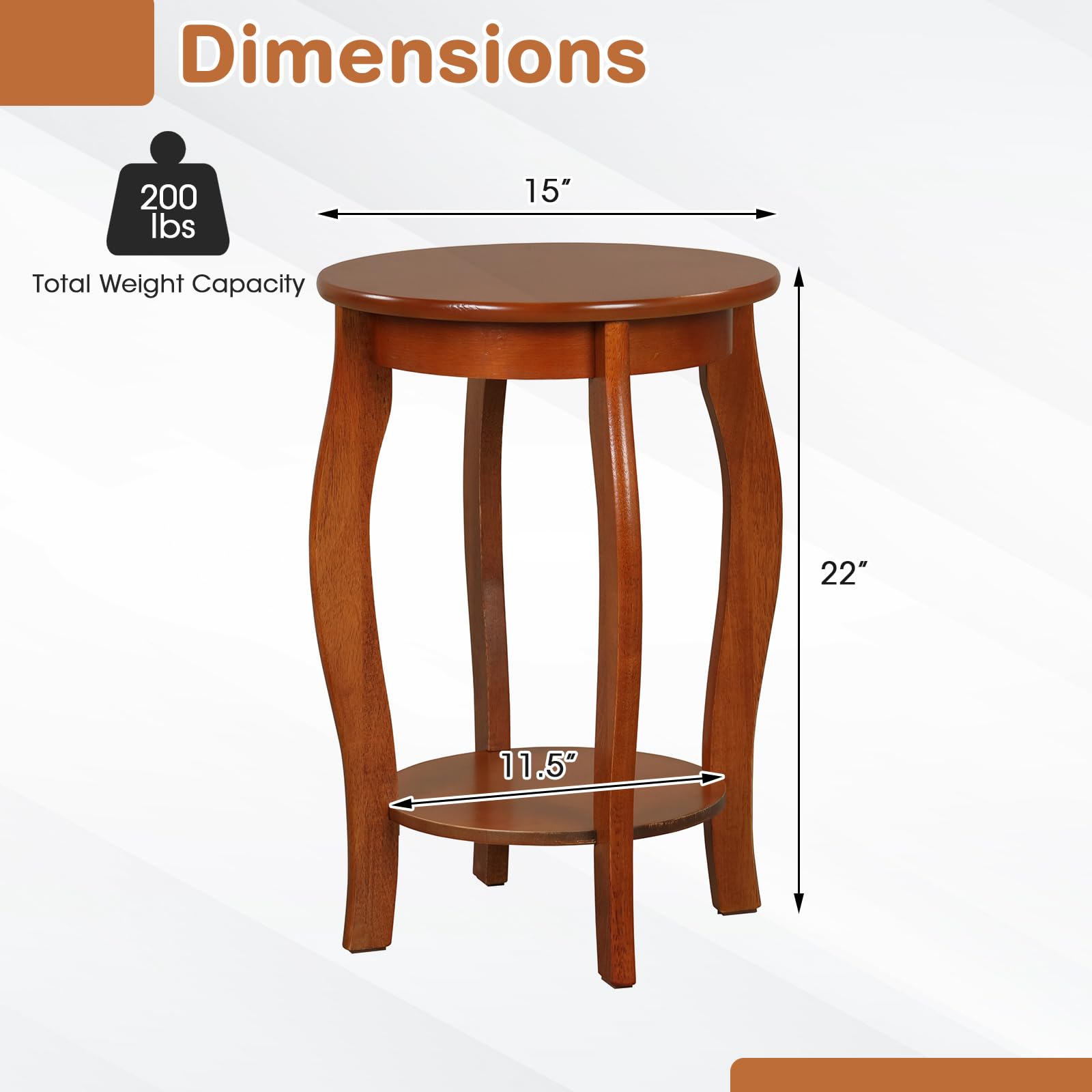 GOFLAME 2-Tier Round End Table Set of 2, Modern Sofa Side Table with Storage Shelf, Solid Wood Legs, Compact Accent Table, Nightstand for Living Room, Bedroom, Small Space, Walnut