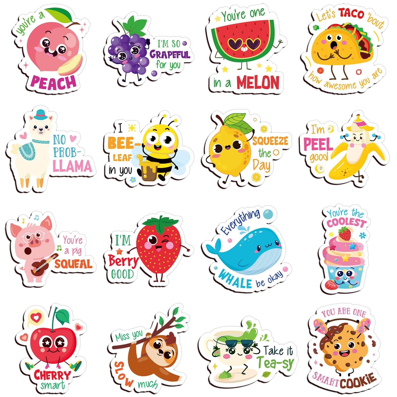 Kanayu 16 Pcs Cute Fridge Magnets Fun Puns Magnetic Stickers Decorative Refrigerator Decal Funny Magnets for Locker Fridge Stickers for Whiteboard Laptop Office School Student Adult (Food and Animal)