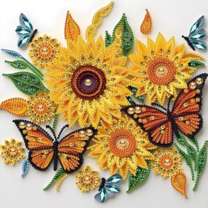 stalente diamond painting kits for adults sunflower, 5d special shape diamond art kits for beginners, crystal rhinestones diamond painting for home wall decoration gift 12×12inch, butterfly