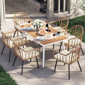 yitahome 8 pieces outdoor patio dining set with wicker patio dining chair, backless bench & table with umbrella hole, garden dining for patios, backyard, balcony, lawn