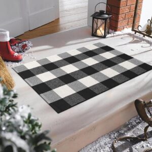 leevan buffalo plaid outdoor door mat, 2x3 ft front porch rugs, washable woven black white checkered rug, welcome layered doormats outdoor for farmhouse kitchen/entryway/front door