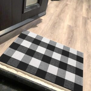 LEEVAN Buffalo Plaid Outdoor Door Mat, 2x3 ft Front Porch Rugs, Washable Woven Black White Checkered Rug, Welcome Layered Doormats Outdoor for Farmhouse Kitchen/Entryway/Front Door