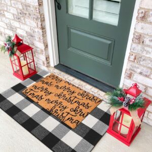 LEEVAN Buffalo Plaid Outdoor Door Mat, 2x3 ft Front Porch Rugs, Washable Woven Black White Checkered Rug, Welcome Layered Doormats Outdoor for Farmhouse Kitchen/Entryway/Front Door