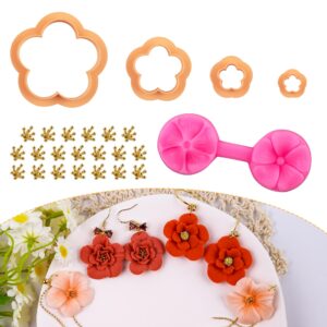 puocaon flower petal clay cutters - 4 pcs flower shape clay cutters for polymer clay jewelry, 2 pcs flower texture molds 20 pcs brass charms for flower pistil, flower clay jewelry earrings making tool