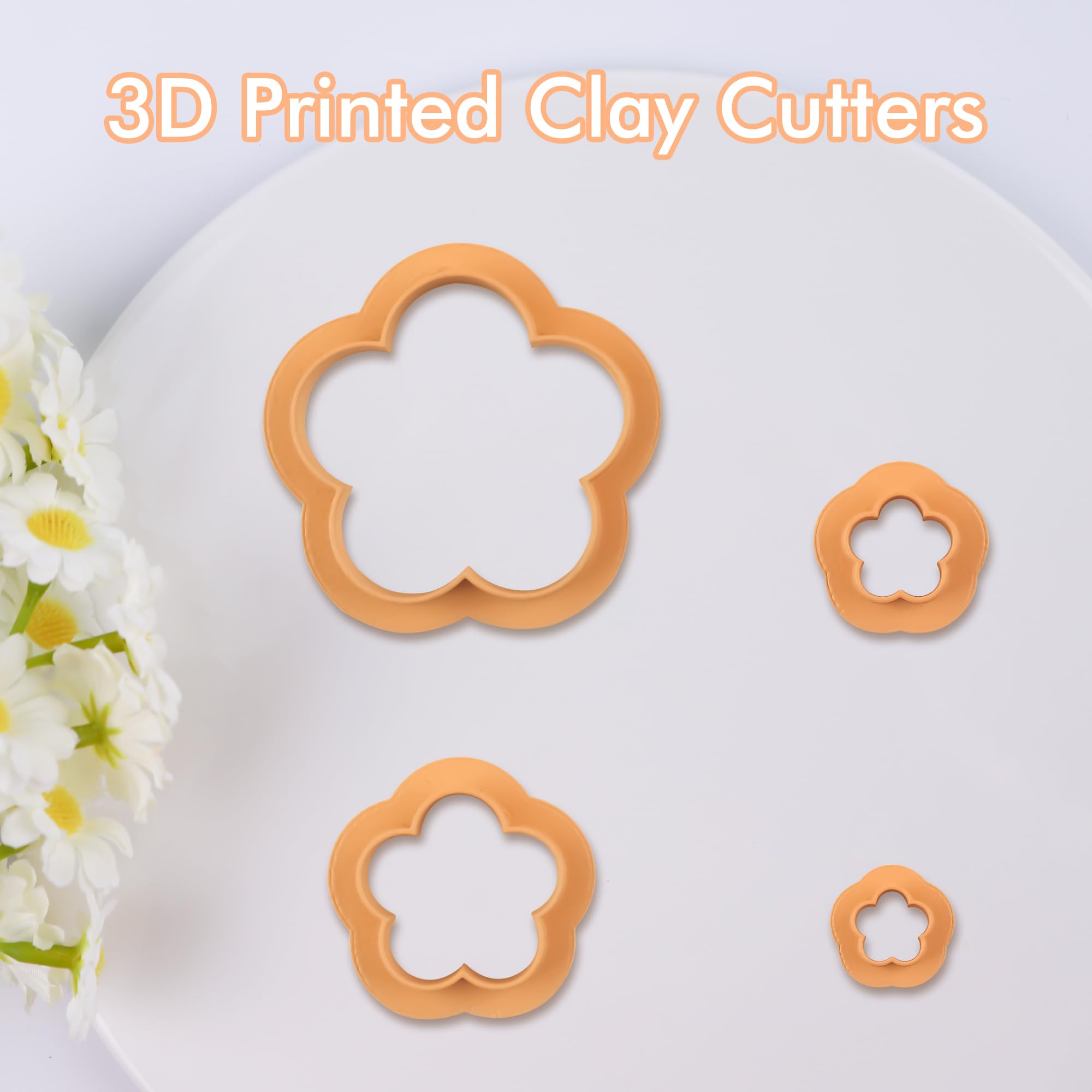 Puocaon Flower Petal Clay Cutters - 4 Pcs Flower Shape Clay Cutters for Polymer Clay Jewelry, 2 Pcs Flower Texture Molds 20 Pcs Brass Charms for Flower Pistil, Flower Clay Jewelry Earrings Making Tool