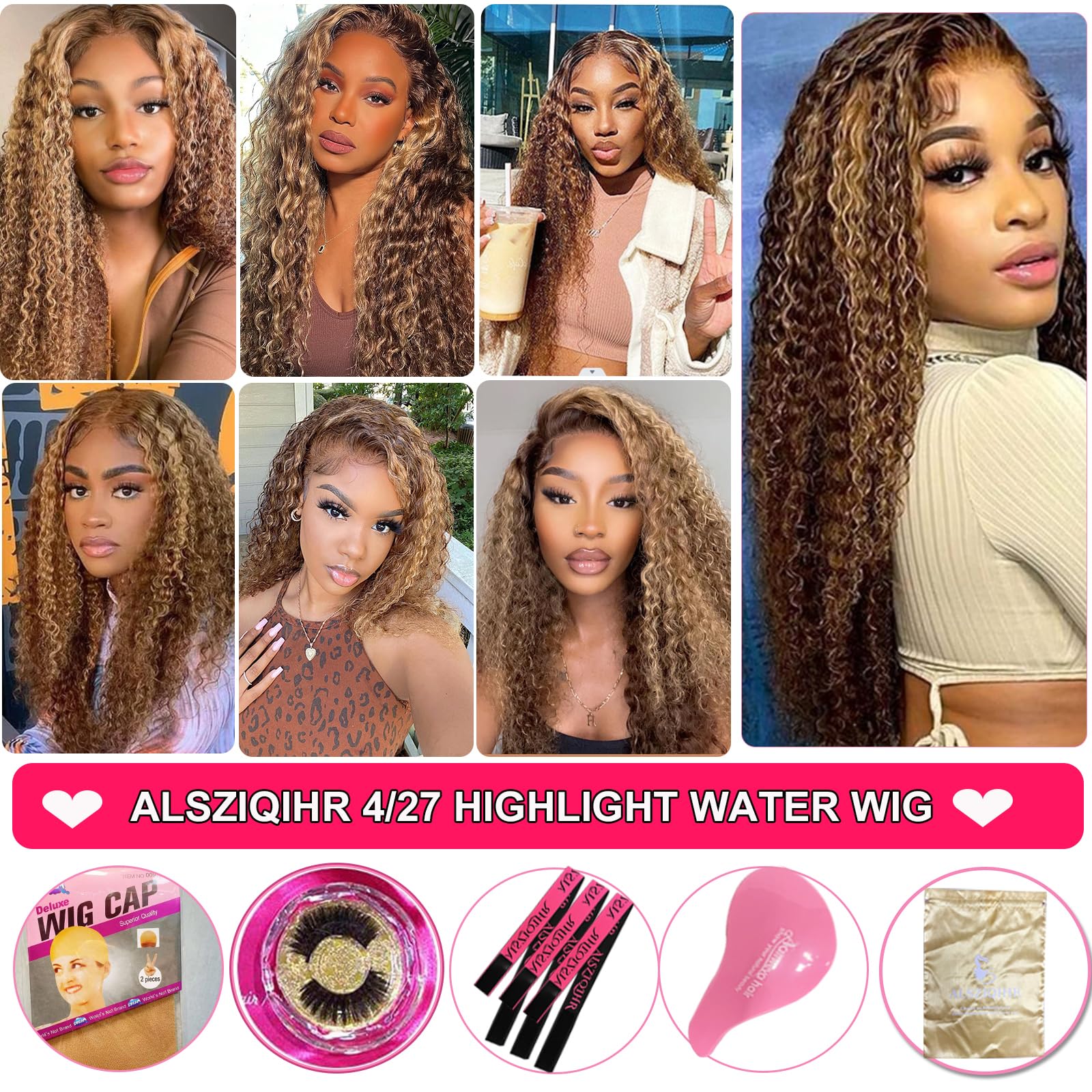 Highlight Ombre 13x4 Lace Front Wig Human Hair Pre Plucked HD Transparent 4/27 Honey Blonde lace frontal Wigs with Baby Hair 180% Density Colored Water Wave Lace Front wig Human Hair for Women 26 inch