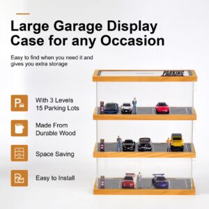 cxiiuui 1/64 Scale Display Case 3-Tiers Diecast Car Garage Display Case 15 Parking Space Model Car Show Case with Acrylic Cover