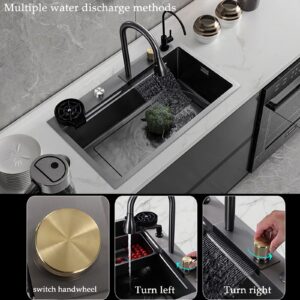 Kitchen Sink Black Stainless Steel Sink Washing, Draining and Cutting 3-in-1 Utility Sink Multi-functional Farmhouse sink with Kitchen Sink Accessories （31.5 * 17.7in）