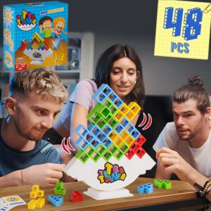 wownova 48pcs tetra tower, fun balance stacking building blocks board game for kids, adults, friends, team, classroom, dorm, family game night and parties