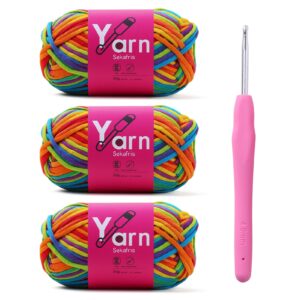 sekafris crochet yarn with cotton yarn for crocheting - crochet knitting yarn for beginners with easy-to-see stitches - yarn for crocheting - parfait chunky yarn -cotton-nylon blend (rainbow)