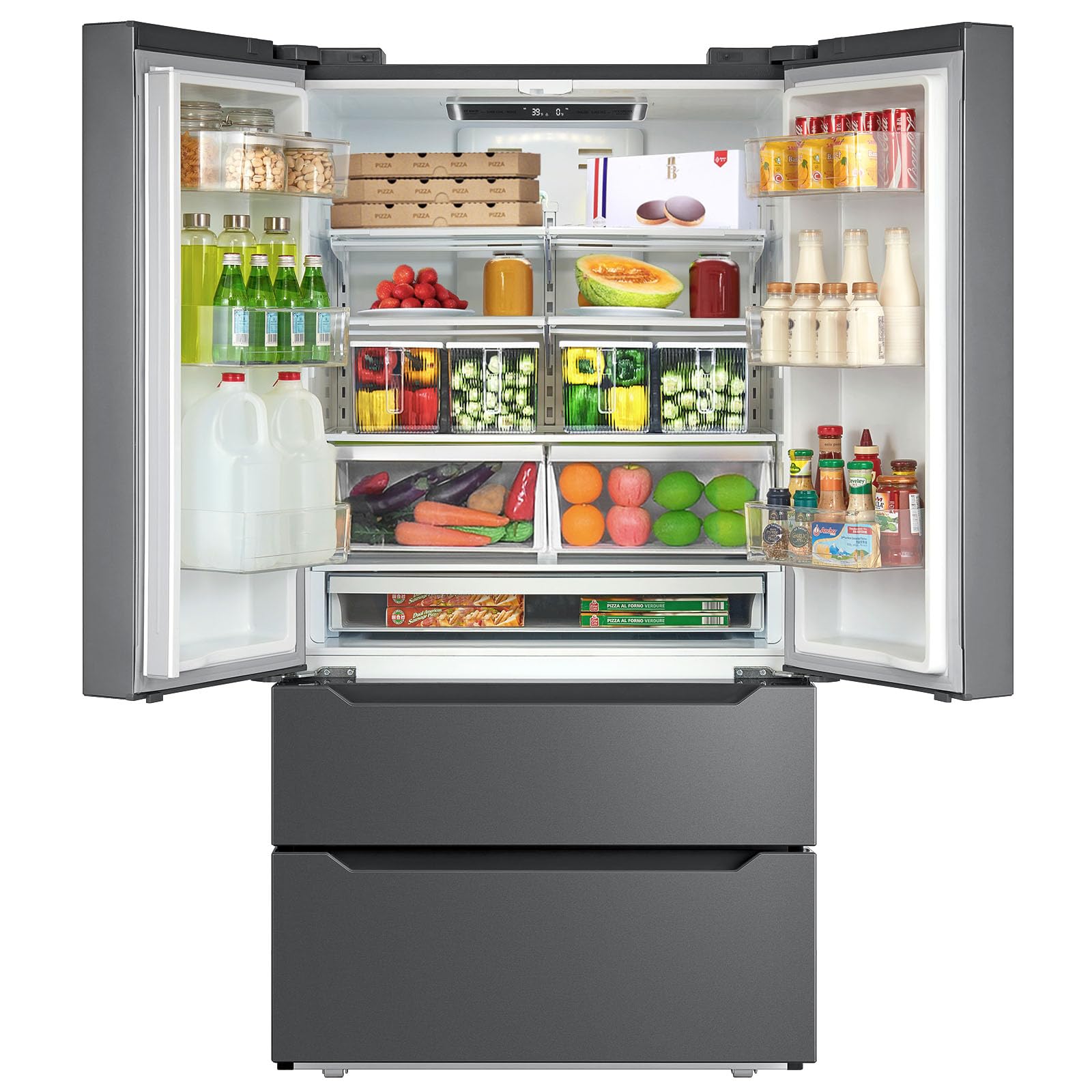 SMETA French Door Kitchen Refrigerators with Ice Maker, 22.5 Cu.Ft Counter Depth Fridge for 36 Inch Double Door with Bottom Freezer, Stainless Steel Full Size, Side by Side Fridges neveras para cocina