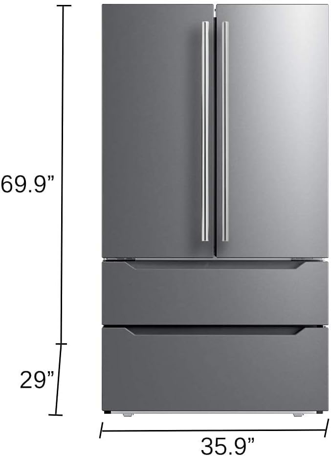 SMETA French Door Kitchen Refrigerators with Ice Maker, 22.5 Cu.Ft Counter Depth Fridge for 36 Inch Double Door with Bottom Freezer, Stainless Steel Full Size, Side by Side Fridges neveras para cocina