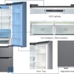 SMETA French Door Kitchen Refrigerators with Ice Maker, 22.5 Cu.Ft Counter Depth Fridge for 36 Inch Double Door with Bottom Freezer, Stainless Steel Full Size, Side by Side Fridges neveras para cocina