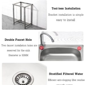 Stainless Steel Outdoor Sink, Single Bowl Utility Sink, Camping Sink, Laundry Sink, Free Standing Commercial Restaurant Sink Set, Easy to Clean (Size : 38x33x45cm/15x13x17.7in)