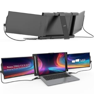 mobile pixels new trio portable monitor, 13.3 '' 1080p fhd, triple monitor for laptop, plug and play, built-in kickstand, optional magnets, support wins/mac/android/switch, work with 13-14.5” laptops