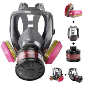 gas masks survival nuclear and chemical with 40mm gas mask filters and 60926 respirator cartridge, reusable anti-fog full face respirator mask for painting, welding, organic vapor, gases, dust, fume