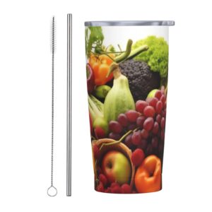 various vegetables and fruit print 20 oz stainless steel tumbler with lid and straw insulated coffee cup portable travel mug for cold and hot drinks