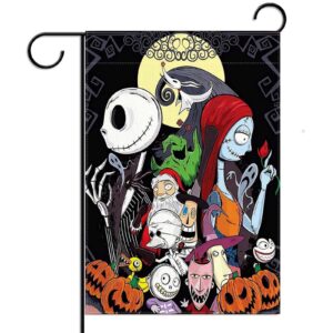 the nightmare before christmas garden flag 12.5×18'' jack skellington and sally yard sign gothic halloween christmas xmas holiday decoration outdoor outside yard lawn