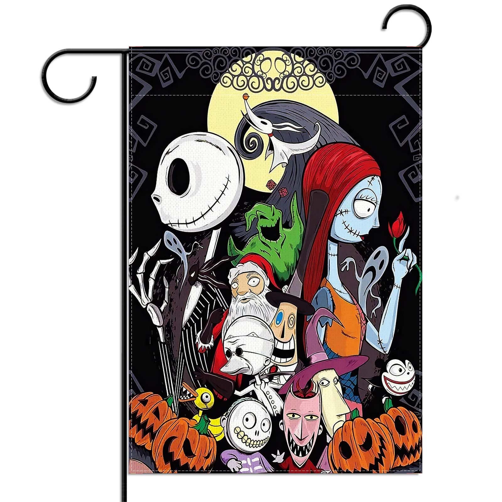 The Nightmare Before Christmas Garden Flag 12.5×18'' Jack Skellington and Sally Yard Sign Gothic Halloween Christmas Xmas Holiday Decoration Outdoor Outside Yard Lawn