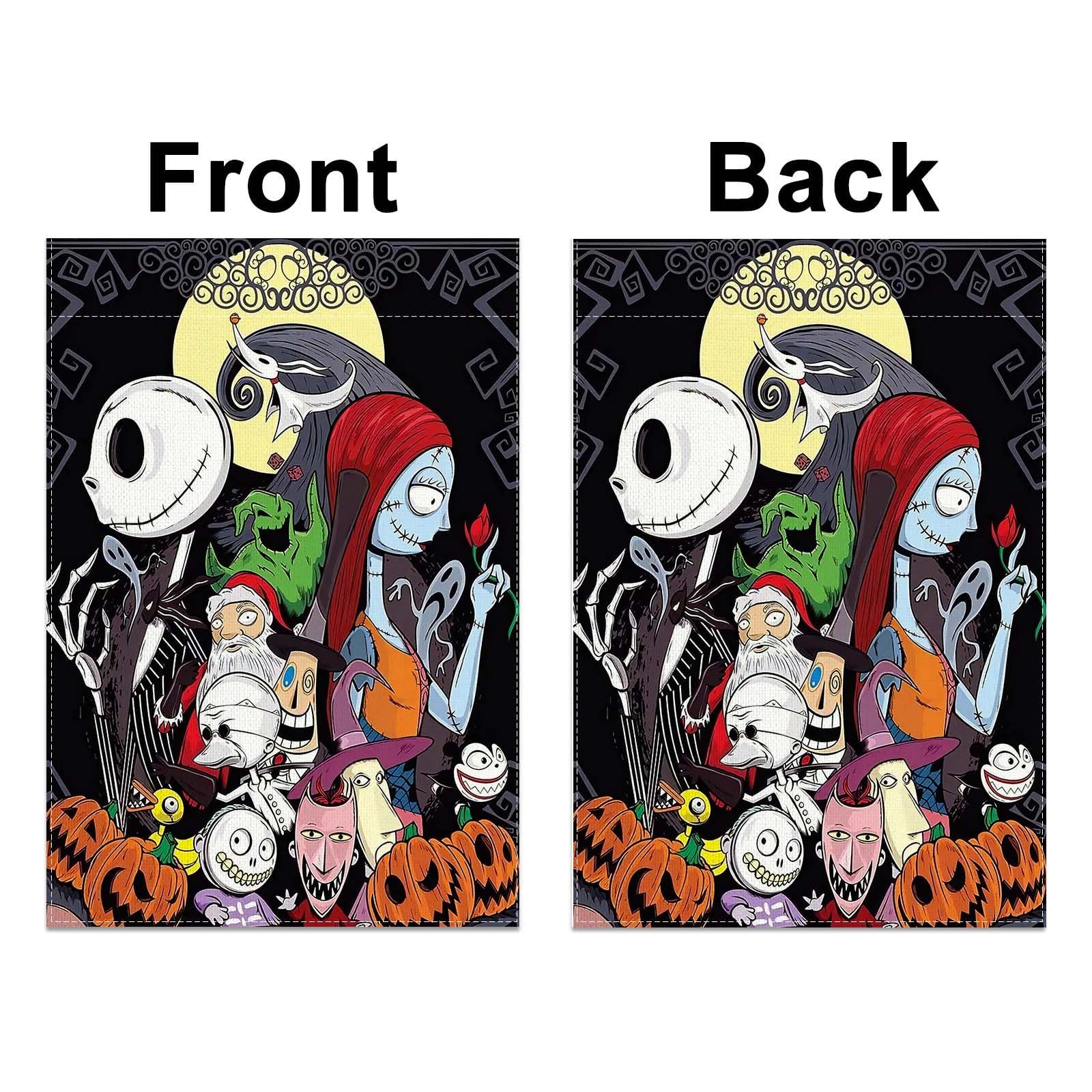 The Nightmare Before Christmas Garden Flag 12.5×18'' Jack Skellington and Sally Yard Sign Gothic Halloween Christmas Xmas Holiday Decoration Outdoor Outside Yard Lawn