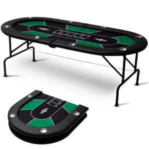 lemosae foldable poker table, portable blackjack table 8-10 player folding texas card game table with cup holders for casino, play cards, poker games, green (oval style,71 inch)