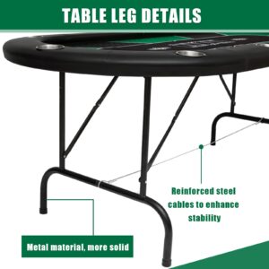 Lemosae Foldable Poker Table, Portable Blackjack Table 8-10 Player Folding Texas Card Game Table with Cup Holders for Casino, Play Cards, Poker Games, Green (Oval Style,71 Inch)