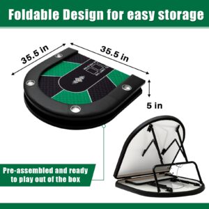 Lemosae Foldable Poker Table, Portable Blackjack Table 8-10 Player Folding Texas Card Game Table with Cup Holders for Casino, Play Cards, Poker Games, Green (Oval Style,71 Inch)