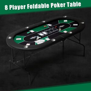 Lemosae Foldable Poker Table, Portable Blackjack Table 8-10 Player Folding Texas Card Game Table with Cup Holders for Casino, Play Cards, Poker Games, Green (Oval Style,71 Inch)