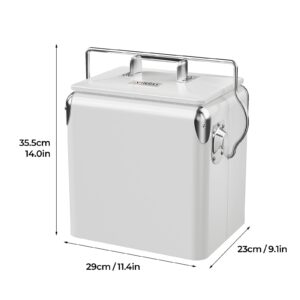 VINGLI 14qt Small Cooler Ice Chest, Insulated Portable Cooler, Beach Cooler, Retro Vintage Classic Style Hard Metal Cooler for Barbeques, Camping, Fishing and Picnics (14 QT, White)