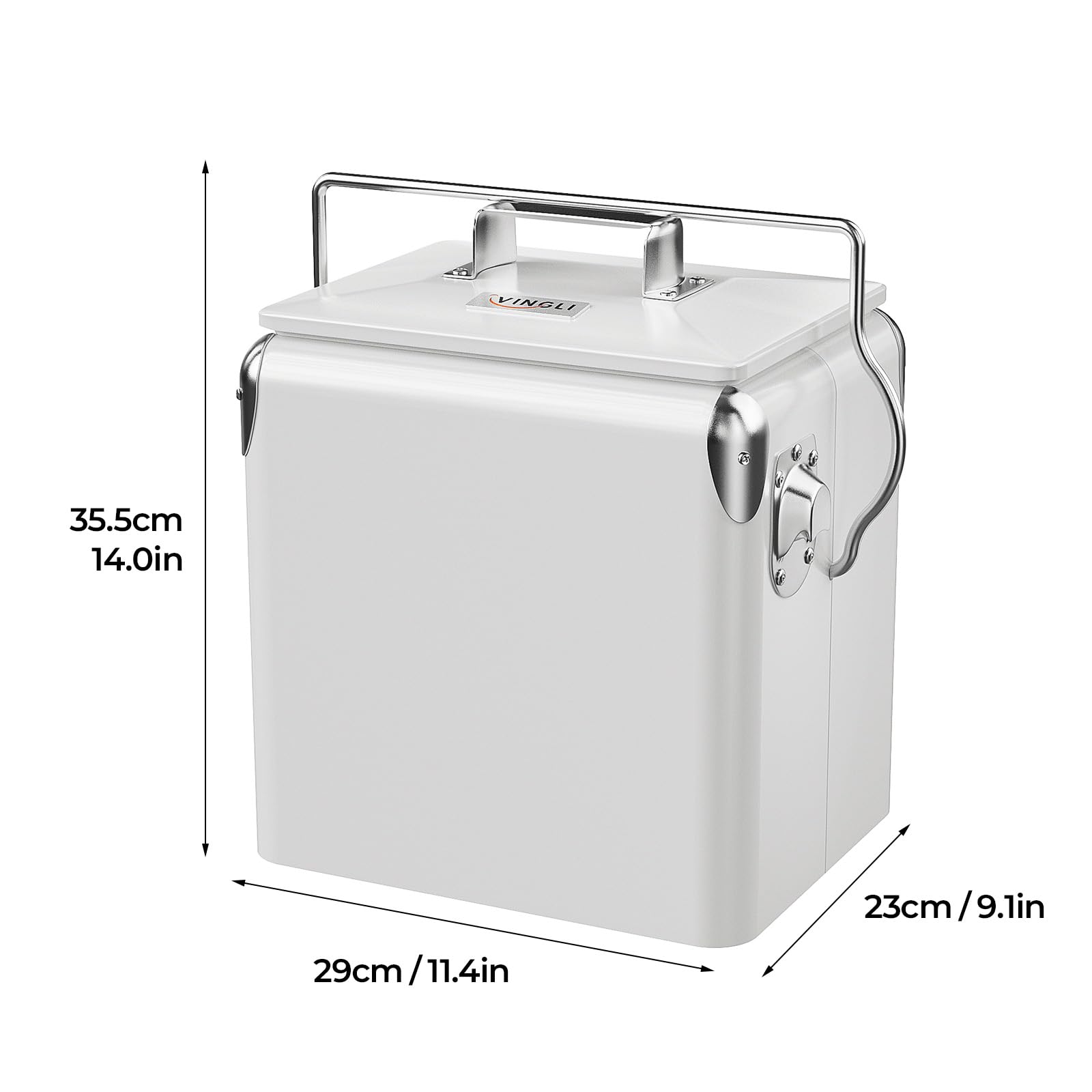 VINGLI 14qt Small Cooler Ice Chest, Insulated Portable Cooler, Beach Cooler, Retro Vintage Classic Style Hard Metal Cooler for Barbeques, Camping, Fishing and Picnics (14 QT, White)