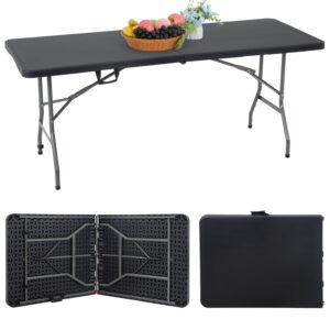 fdw folding half portable foldable table for parties backyard events (white, 6 ft 70 * 29) (black, 6 ft)