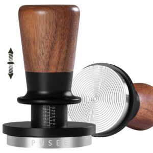 pusee 53.3mm espresso tamper, calibrated tamper with 30lbs double spring loaded tamper walnut wood coffee tamper for barista home,stainless steel base tamper espresso tool fits 54mm portafilters