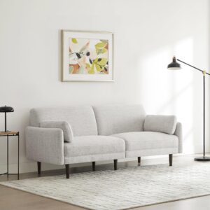 CHITA Mid-Century Modern Sofa, Fabric Couch for Living Room with Solid Wood Leg, No-Tools Assembly, 73''W, Ivory