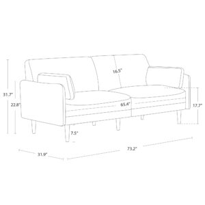 CHITA Mid-Century Modern Sofa, Fabric Couch for Living Room with Solid Wood Leg, No-Tools Assembly, 73''W, Ivory