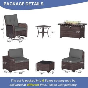 ALAULM 10 Pieces Patio Furniture Set with 2 Swivel Chairs Patio Furniture Outdoor Sectional Sofas with 55000 Gas Fire Pit Patio Conversation Set w/7 Cushions-Grey