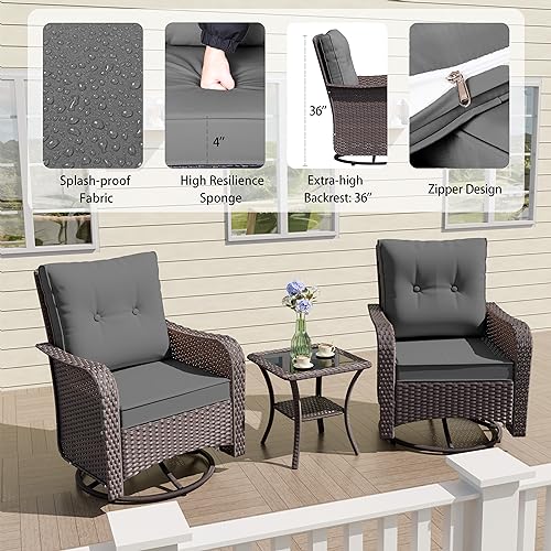 ALAULM 10 Pieces Patio Furniture Set with 2 Swivel Chairs Patio Furniture Outdoor Sectional Sofas with 55000 Gas Fire Pit Patio Conversation Set w/7 Cushions-Grey