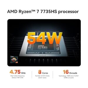 Beelink SER6 Max Mini PC,AMD Ryzen 7 7735HS (8C/16T, Up to 4.75GHz),16G DDR5 1TB PCIe4.0 SSD,Mini Computer Supports 4K Quad Output/HDMI/USB-C/Dual USB4/WiFi6/BT5.2/2.5Gbps LANfor Home,Office,Business