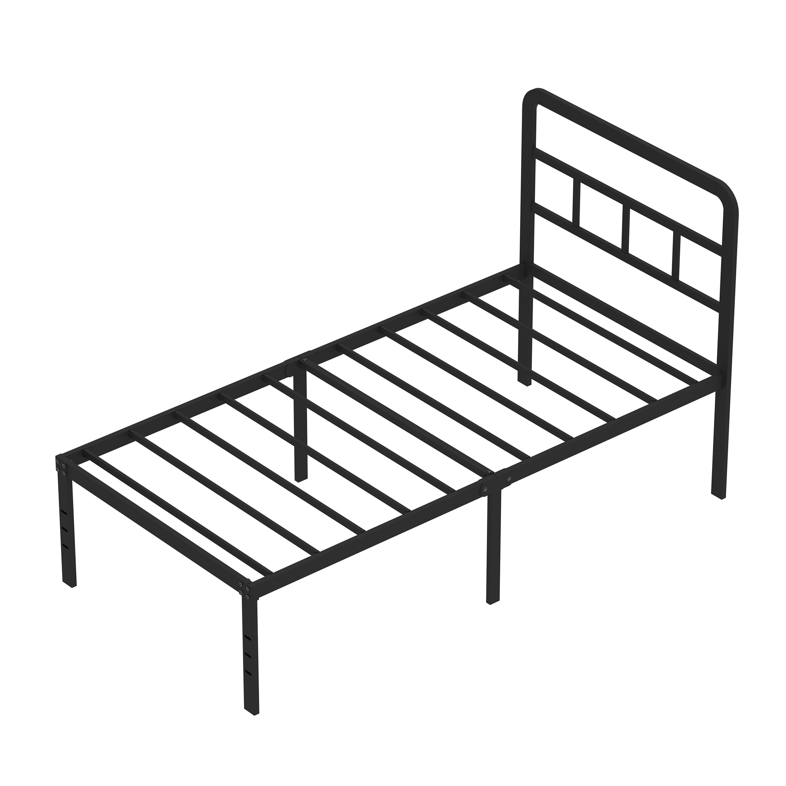 DiaOutro Twin Bed Frames with Headboard 18 Inch, Metal Platform No Box Spring Needed Heavy Duty Steel Slat Mattress Foundation/Easy Assembly/Noise Free/Black