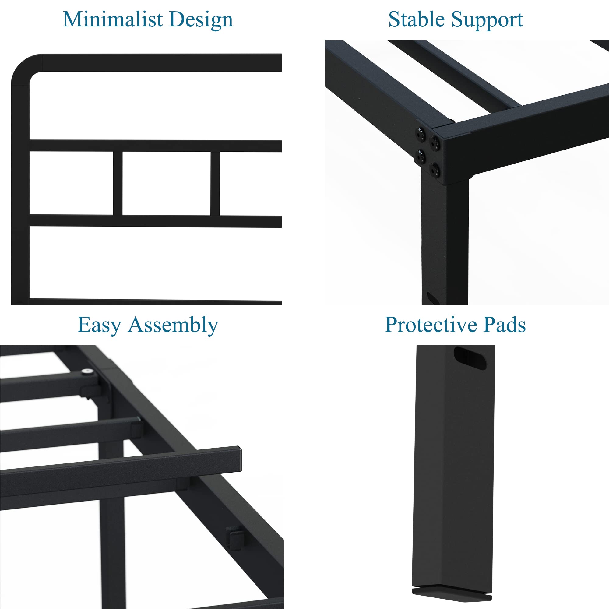 DiaOutro Twin Bed Frames with Headboard 18 Inch, Metal Platform No Box Spring Needed Heavy Duty Steel Slat Mattress Foundation/Easy Assembly/Noise Free/Black