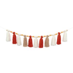 cantly fall autumn tassel garland - white orange groovy party decorations 1st birthday high chair banner backdrop for baby shower halloween party decorations (fall autumn tassel)